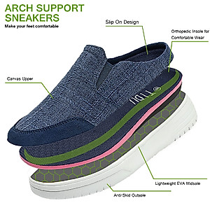 TIDU Arch Fit Shoes for Women Plantar Fasciitis Slip On Slippers Supportive Fashion Sneakers Orthopedic Boat Shoes for Diabetic Blue Size 8.5