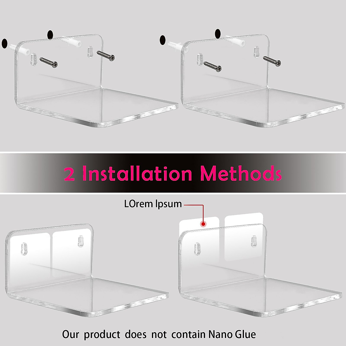 COXWANG Acrylic Small Shelf,Mini Acrylic Wall Shelf,Acrylic Shelf,for Pop Figures,Plant,Picture Photo Modern Wall for Office Bedroom Living Room