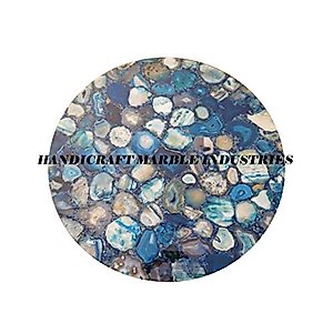 Blue Agate Stone Round 15" x 15" Inch Corner Table Top, Blue Agate Stone Round Side Table Top, Agate Stone Table Top, Agate - GemStone, Agate Home Decor Table Top, Piece Of Conversation