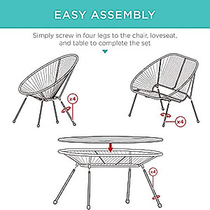 Best Choice Products 4-Piece All-Weather Acapulco Conversation Set, Outdoor Patio Furniture w/Loveseat, Woven Plastic Rope, Glass Top Table, 2 Chairs - Teal