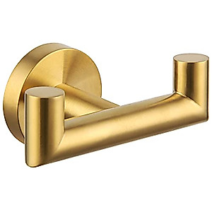 APLusee Double Robe Towel Hook, 304 Stainless Steel Dual Coat Hook Hanger, Utility Bathroom Toliet Kitchen Storage Holder Gorgeous Style, Brushed Gold…