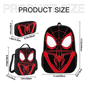 DTREEL Cartoon Backpack 3 Piece Set Girls Boys Adults 17" Backpacks with Lunch Box Pencil Case For School Travel Daypack 17 Inch