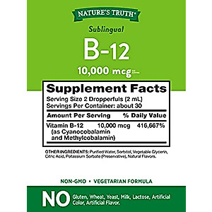 Nature's Truth Sublingual Vitamin B-12 10,000 Mcg, Fast Acting Liquid, Natural Berry Flavor, 2 Fluid Ounce (Pack of 1)