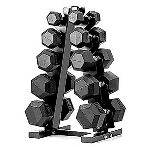 papababe 150LB Dumbbell Set Rubber Encased Hex Dumbbell Free Weights Dumbbells Set Home Weight Set with Rack (A Pair of 5 10 15 25 LB Dumbbell with Rack）