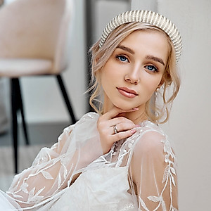 Hoteam 3 Pcs Pearl Headbands for Women White Faux Pearl Rhinestones Hairbands Bridal Hair Hoop Wedding Hair Accessories