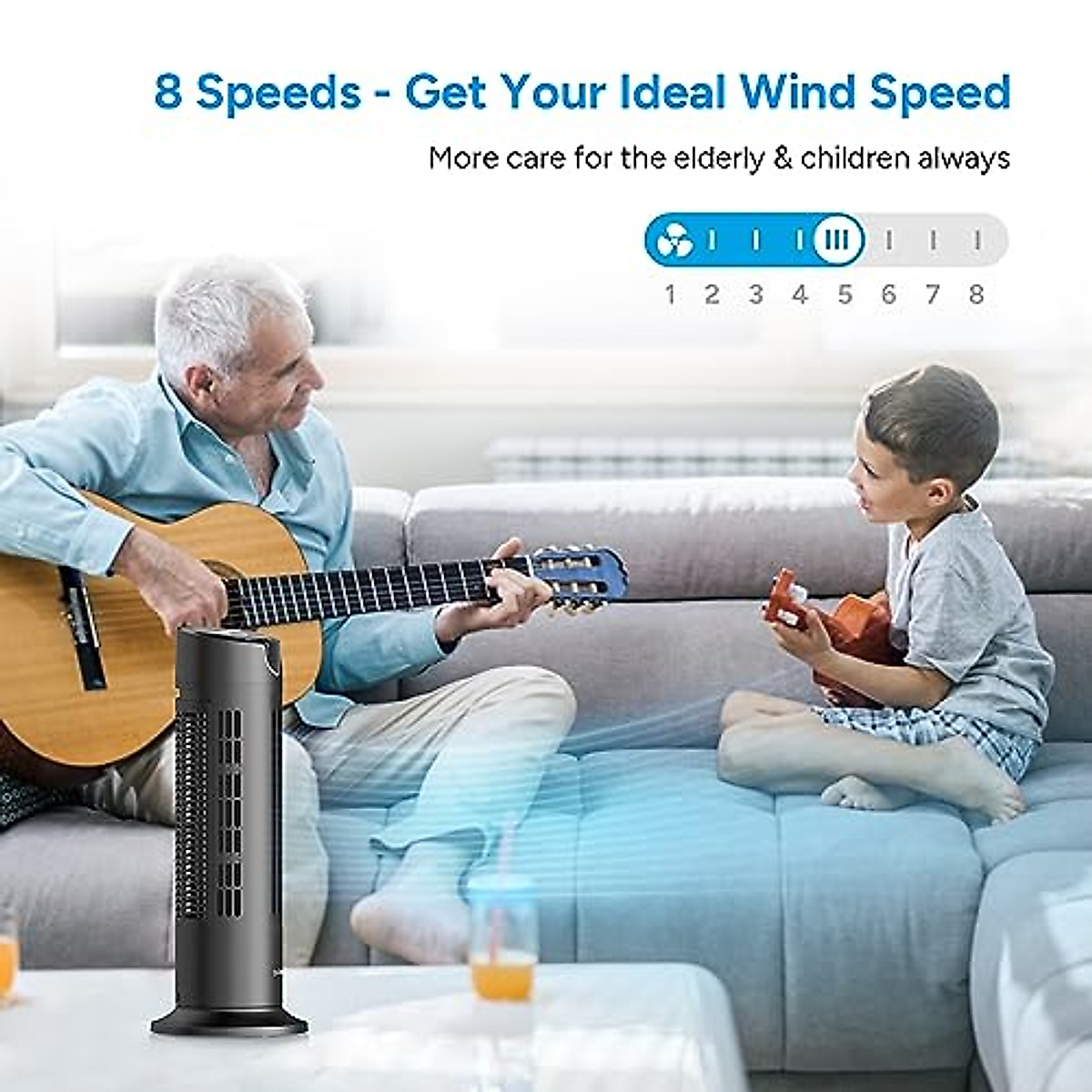 Dr. Prepare Tower Fan for Bedroom, 25 dB Quiet DC Bladeless Fan with Remote, 8 Speeds, 1-8H Timer, 80° Oscillating Fans for Indoors, 16 Inch Portable Desk Table Fan for Room, Home, Office