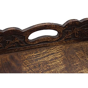 Hand Carved Wooden Serving Tray - Decorative Breakfast Tray with Handles - Rustic Wooden Food Tray with Intricate Detail - Unique Furnishing Accent - Natural Finish - 17 x 13 x 2.5 Inch - COTTON CRAFT
