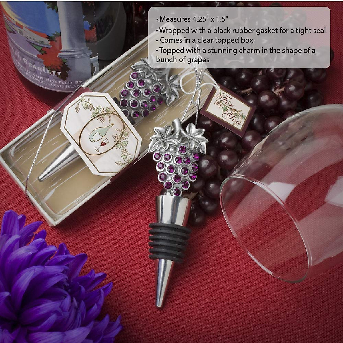 FASHIONCRAFT 1938 Vineyard Collection Wine Bottle Stopper, Bottle Stopper Favor, Gift Favor, Wedding Favor, Party Favor, Pack of 1