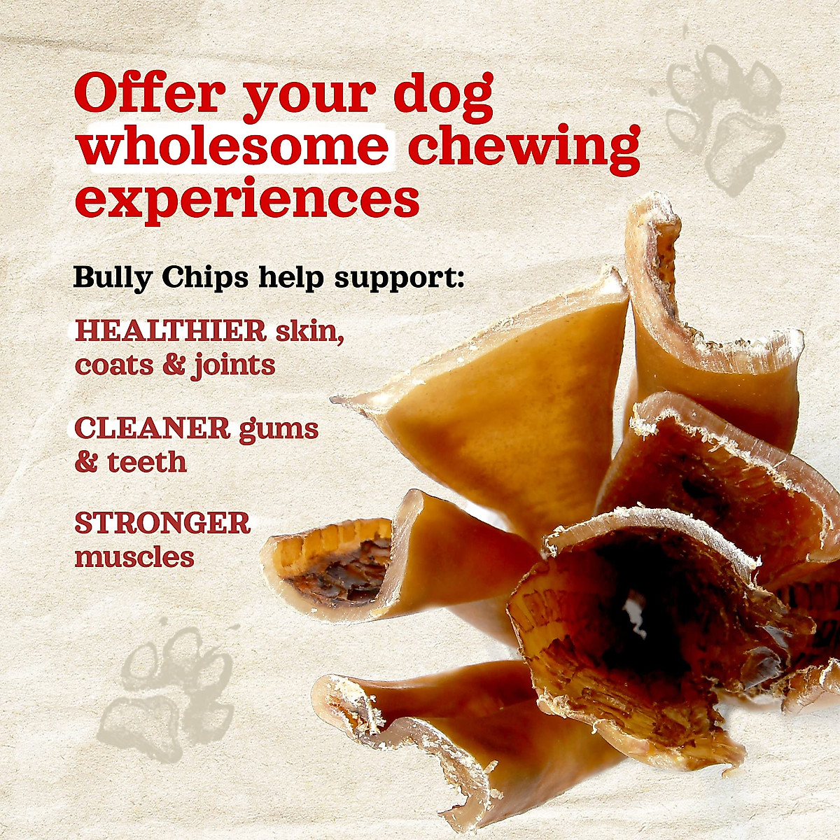 Natural Farm Bully Chips (9-12 Inch, 8 Oz.), Digestible Beef Cheek from Grass-Fed Cows, Non-GMO, Grain-Free, Natural Long-Lasting Dog Chews for Small, Medium & Large Dogs, Great Rawhide Alternative