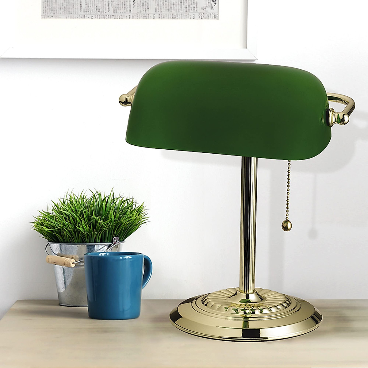 Catalina 13.5" Traditional Bankers Desk Lamp with Glass Shade, Green