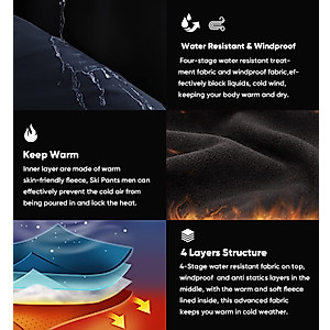 Cycorld Men's-Ski-Hiking-Pants, Water Resistance Windproof Fleece-Lined Winter Pant Snow-Snowboard-Insulated-Pants(Black, Large)