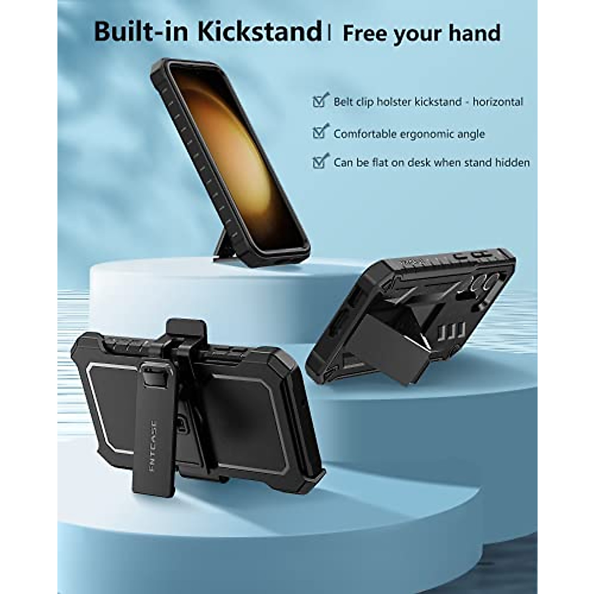 FNTCASE for Samsung Galaxy S23 Case: Heavy Duty Rugged Shockproof Protective Cover with Belt-Clip Holster & Kickstand | Military Grade Protection Durable Phone Case for Galaxy S23 6.1 inch (Black)