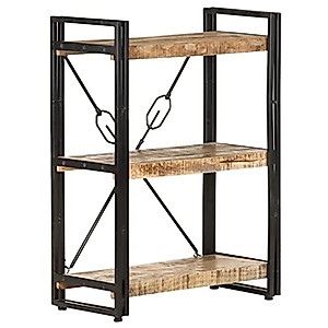 3-Tier Bookcase,Industrial Shops Shelf,Display Shelves for Collectibles,Open Shelving Unit,Bathroom Storage Rack,Use in Living Room, Bathroom and Plants,Balcony, 23.6"x11.8"x31.5" Solid Mango Wood