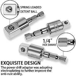 3 Pcs Power Drill Sockets Adapter Sets,360°Rotatable Hex Shank Impact Driver Socket Adapter 1/4" 3/8" 1/2" Impact Driver Adapter and 1Pcs Right Angle Drill 105 Degree Right Angle Screwdriver set Drill