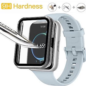 Acadeny 2 pieces Case With Tempered Glass Screen Protector Compatible for Huawei fit 2, 9H Hardness 360 ° All-round Protective Cover Ultra-thin Protective PC Case Cover for , Black+Transparent