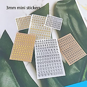 HYMAOME 6 Sheets Alphabet&Number Stickers Mini Self Adhesive Resin Letter Sticker Shiny Digital Stickers Gold/Silver Labels 3mm for Nail Art, Scrapbooking, Card Making, Journaling