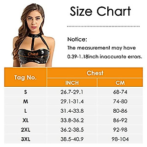 FEOYA Black Shiny Metallic Crop Tops for Women Sexy Wet Look PVC Latex Bra Large