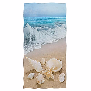Wamika Beach Seashell Starfish Hand Towels Sea Ocean Wave Summer Bathroom Towel Ultra Soft Absorbent Multipurpose Towels for Hand,Face,Gym,Sports Home Decor, 16x30
