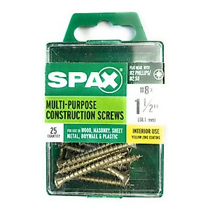 8 x 1-1/2 in. Yellow Zinc Multi Material Phillips Square Screw (25 per Box)