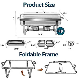 Chafing Dish Buffet Set 8 QT 4 Pack Stainless Steel,Buffet Servers and Warmers Chaffing Servers with Covers Folding Stand Food Warmer for Parties Buffets