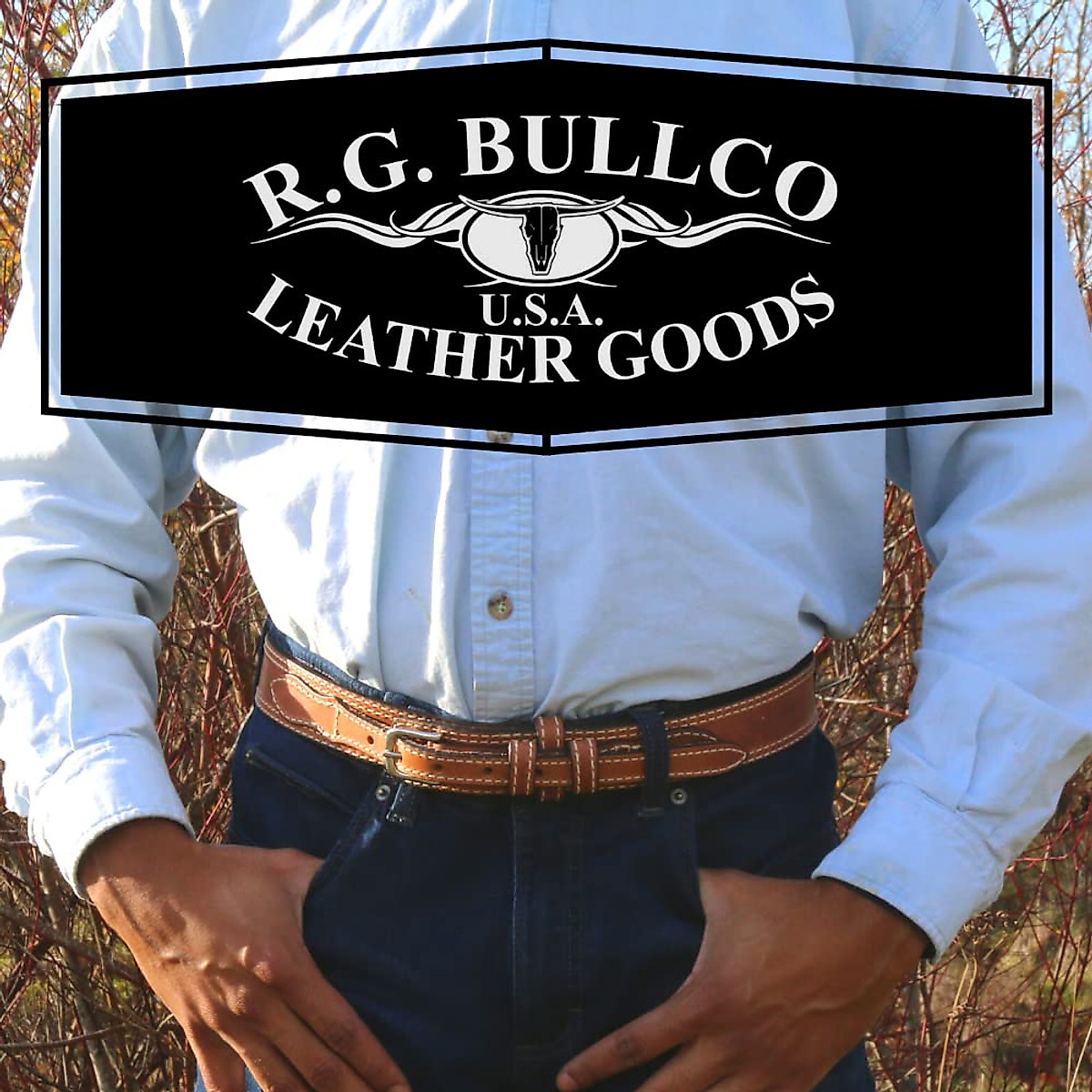 R.G. BULLCO - 1-1/2" Full Grain Ranger Leather Belt with Snaps, Solid Buckle and Double Edge Stitch - Brown - Size 44 - RGB-122