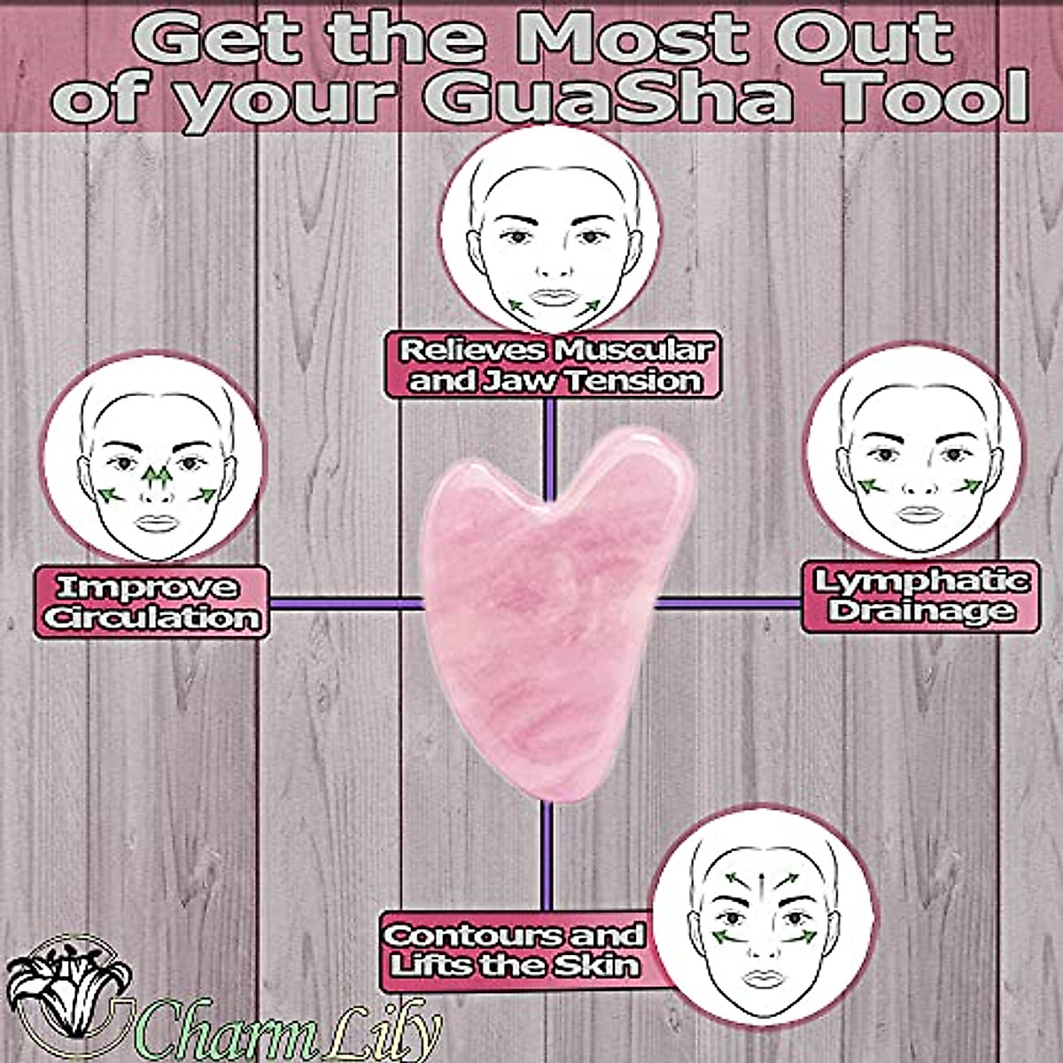 Rose Quartz & Ice Roller + Gua Sha Massager Tool Set for Face & Eyes by Charmlily, Puffiness, Reduce Wrinkle Aging, Migraine, Pain Relief on Neck & Body, Cold Facial Original Natural Stone - 3 in 1