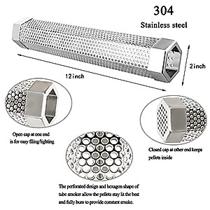Loveerct Pellet Smoker Tube 12in Stainless Steel BBQ Smoke Tube for Hot or Cold Smoking 5 Hours of Billowing smoke,Stainless Steel Pellet Smoker Tube for All Grill or Smoker