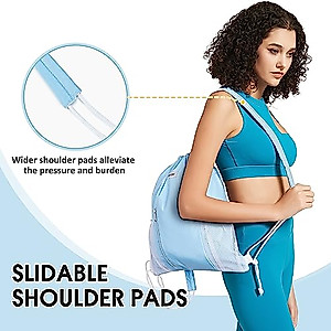 WANDF Drawstring Backpack with Shoulder Pad Sports Gym Backpack with Mesh Pocket String Bag for Women Men(Blue)