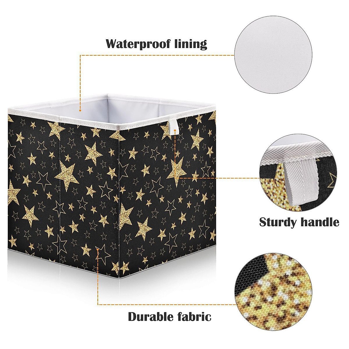 Kigai Fabric Cube Storage Bins Foldable Storage Box Waterproof Storage Cubes Organizer with Handles Storage Basket for Shelves, Home, Office, Nursery, 11"x11"x11", Star