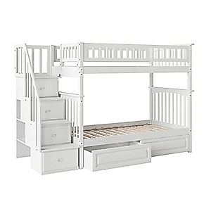 AFI Columbia Staircase Bunk Twin Over Twin with Turbo Charger and Raised Panel Bed Drawers in White