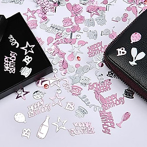 OSDUE 3000 Pieces Pink Gold Silver Happy Birthday Confetti, 18 Years Birthday Cake Confetti, Metallic Foil Balloon Confetti, Table Scatter Confetti Decoration Supplies, for Birthday Party (18th Style)