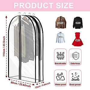 Garment Bags for Closet Storage 10" Gusseted Clear Suit Cover Bags 43" Hanging Clothes Bags Moth Proof Clothing Cover for Coats Jackets Dresses Shirts