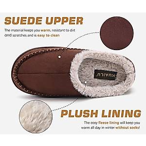 KuaiLu Mens Slippers with Orthotic Arch Support Suede Faux Fur Fluff Plush Wool-like Warm House Shoes Comfortable Slip-on Bedroom Indoor Outdoor Clogs Slippers for Man, Size Brown 11