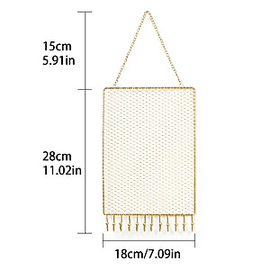 Hanging Jewelry Organizer,Metal Wall Mounted Earring Display Hanger with Hooks,Gold Mesh Necklaces Bracelets Holder Closet Storage Rack for Girl Women 28 * 18cm