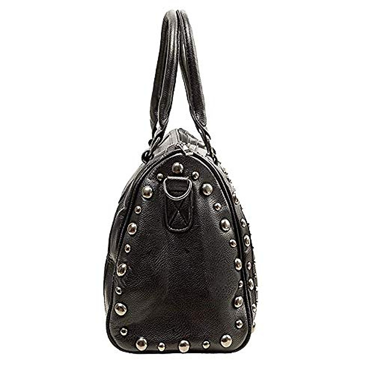 FiveloveTwo Women Skull Handbag Gothic Rivet Tote Satchel Shoulder Crossbody Bag Black
