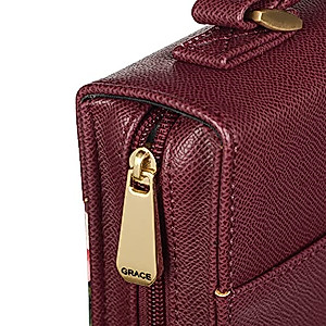 Christian Art Gifts Protective Faux Leather Fashion Bible Cover Carry Case with Handle for Women: Strong and Courageous - Joshua 1:9 Inspirational Bible Verse - Merlot Floral Rose Bouquet, Medium