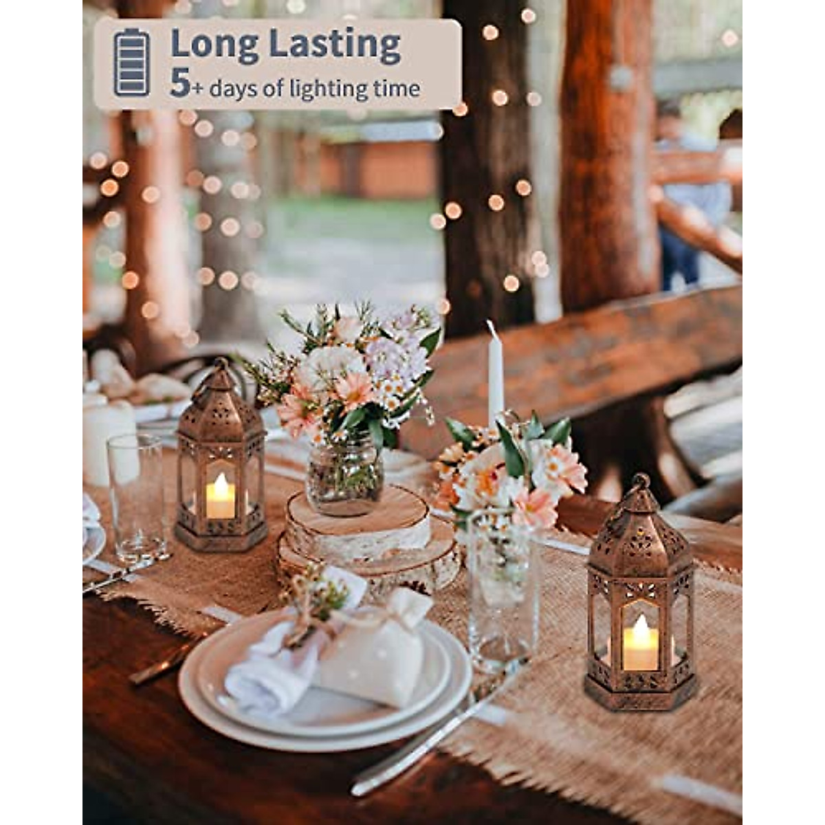 SHYMERY Mini Lantern with Flickering LED Candles,Battery Included,Decorative Hanging Lantern,Christmas Decorative Lantern,Indoor Candle Lantern,Battery Lantern Indoor Use(Set of 8 Copper Brushed)