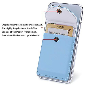 YUNCE Self Adhesive Cell Phone Leather Wallet, Stick On Card Holder fits Most Cell Phones & Cases, Credit Card Holder Pocket Wallet for Men Women - RFID Blocking Sleeve Covers [Light Blue]