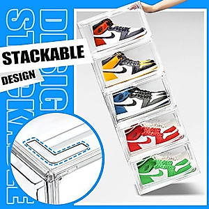 EDS FAM 10 Pack Shoe Storage Box Clear Plastic Crates Stackable Acrylic with Magnetic Door Storage for Sneakerheads Boot Display Case
