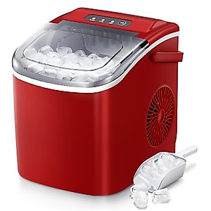 R.W.FLAME Ice Makers Countertop, Portable Ice Maker Machine with Self-Cleaning, 26.5lbs/24Hrs, 6 Mins/9 Pcs Bullet Ice, Ice Scoop and Basket, Handheld Ice Maker for Kitchen/Home/Office/Party,Grey