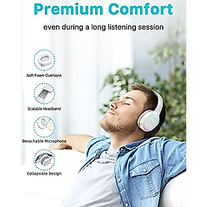 Jassco Wireless Headphones, Noise Cancelling Over-Ear Bluetooth Headphone with Microphone, 54H Playtime, HiFi Stereo, Deep Bass Foldable Wireless Headset with Soft Earmuffs for Travel/Work- White