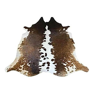 DECIMAL Cowhides 100% Genuine Cowhide Rug-Modern Style Skin Print Floor Carpet for Living Room,Bedroom,Kitchen-Washable Decor Mat,Home Decorations (Brown & White, 5X4 FT)