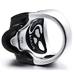 Skullis Signature Gem Skull Ring, Black Obsidian Carved Crystal Skull and 925 Sterling Silver Jewelry (10.5)