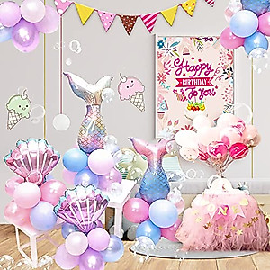50pcs Mermaid Theme Balloons Kit, Little Mermaid Tail Foil Balloons and Sea Shells Latex Balloons Arch Kit for Birthday Party Decorations for Girls, Baby Shower, Backdrop Decorations