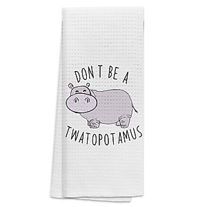 TUNW Don't Be A Twatopotamus Cute Hippo Soft and Absorbent Kitchen Towels Dishcloth,Funny Hippo Punny Hand Towels Dish Towels 16″×24″,Funny Sarcastic Offensive Gag Gifts for Women Men