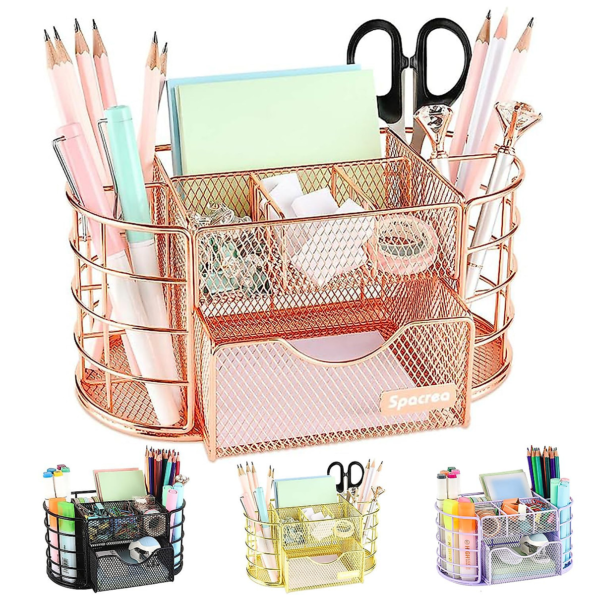 Spacrea Desk Organizers and Accessories, Office Organizer Pencil Holder for Desk, Desk Office Supplies Organizer (Rose Gold)