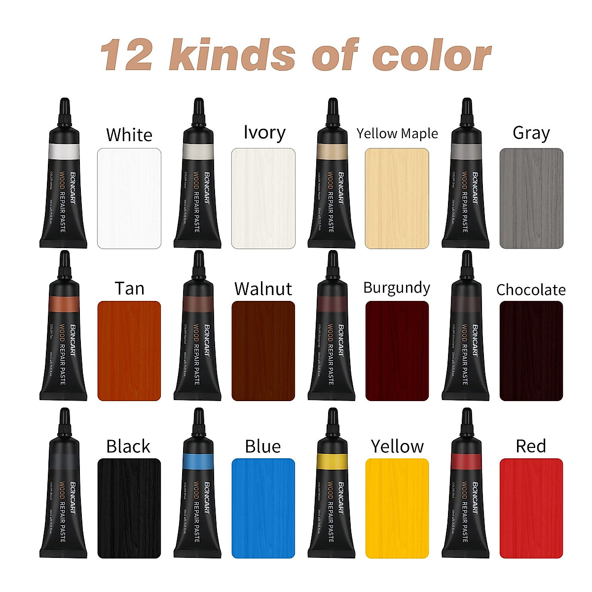 Boncart Wood Furniture Repair Kit Wood Filler-Repair Scratch, Cracks, Hole, Discoloration for Wooden Door, Floor, Table, Cabinet -Restore Any Wood, Cherry, Walnut