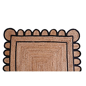 Shiv Shakti Exports Scallop Pattern Jute Bohemian Area Rug Black Scalloped Jute Area Runner Rug Black Woven Rug (Black, 4'x6' Ft / 120x180 Cm)