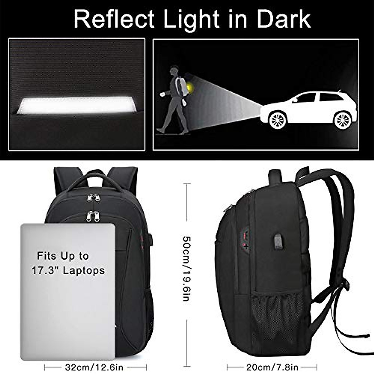 XQXA Laptop Backpack, Travel Backpack for Men & Women with USB Charging Port, Water Resistant Anti Theft College Computer Back Pack Bag Fits Up to 17 Inch Laptop- Black