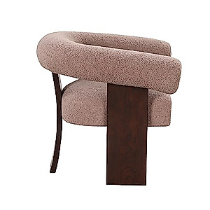 Flieks The Curved Wishbone Frame Accent Chair Teddy Velvet for Living Room, Light Brown